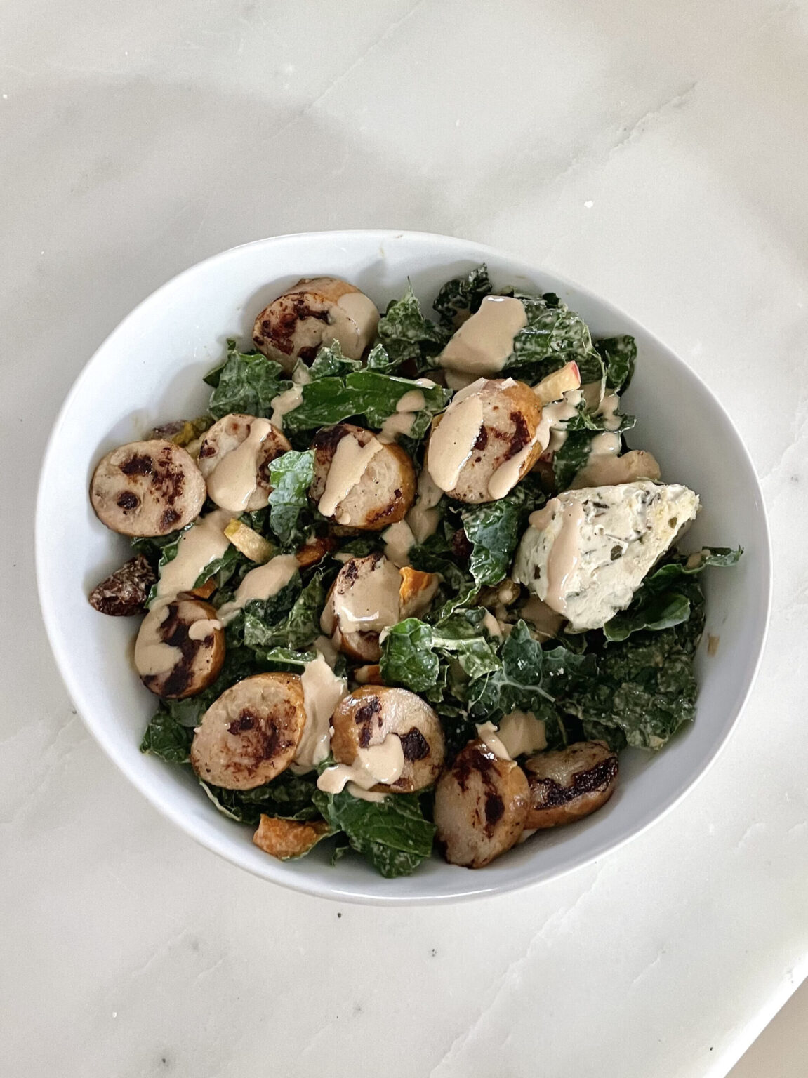 Harvest Kale Salad with Chicken Sausage - Megan Nash Health